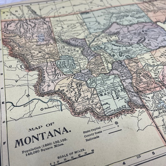 None | Accents | 899 Map Of Montana 1x13 Original Tinted Map Engraving ...